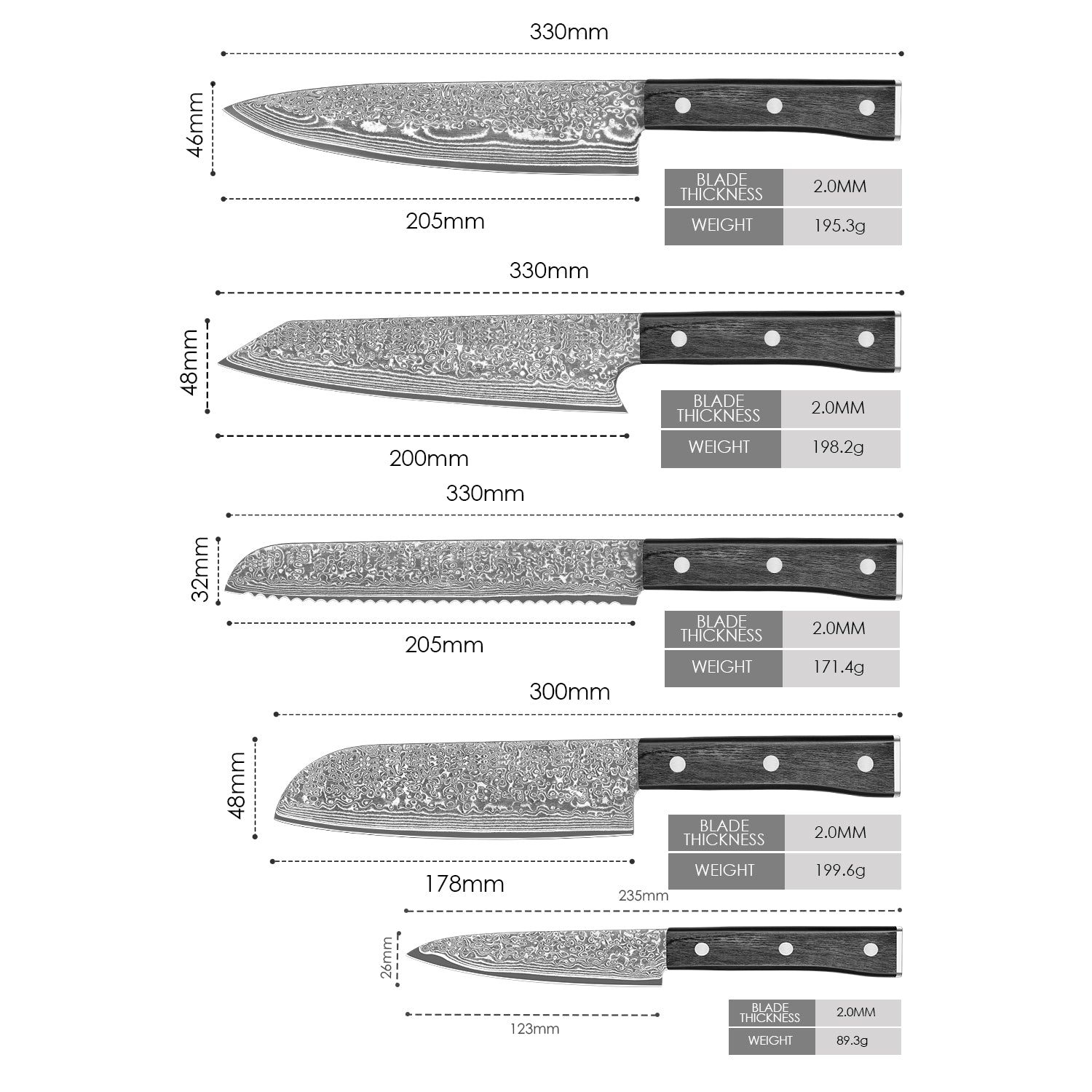 흑단 시리즈 - 일본 VG10 다마스커스 주방칼 – Sakura Blade -櫻花刃サクラブレード